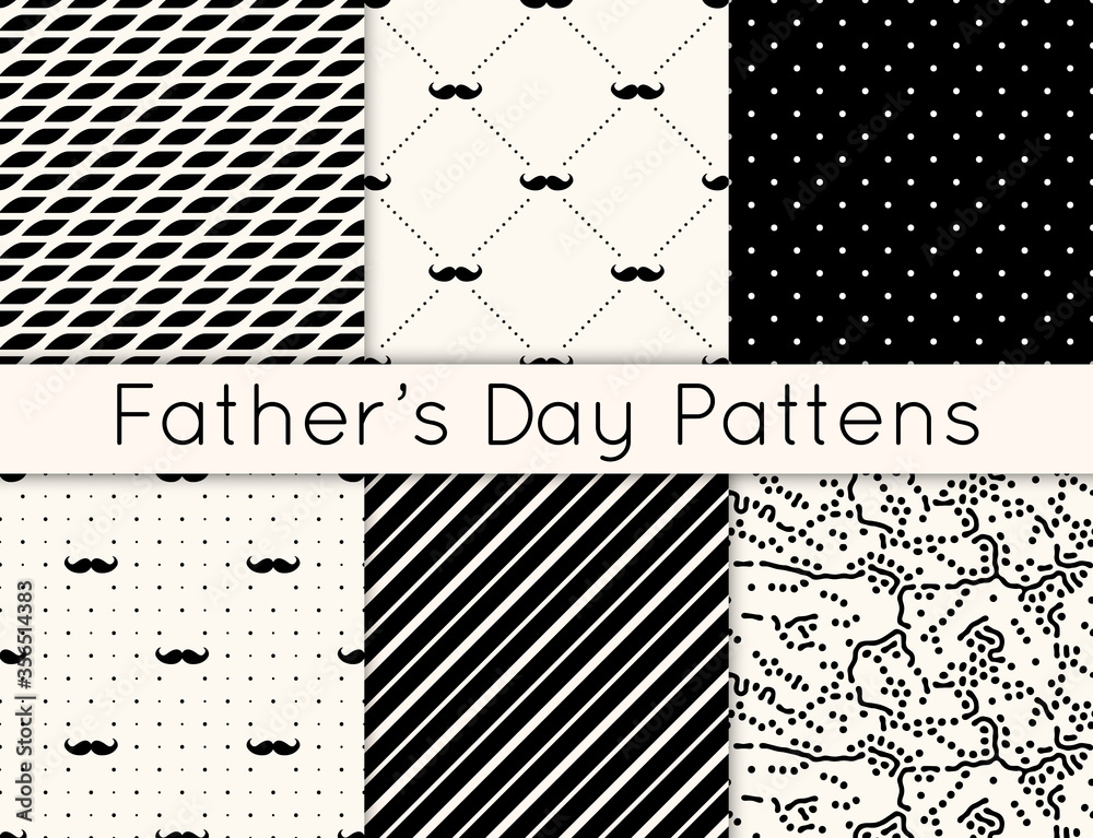 Set of 6 seamless patterns for Fathers day with man mustaches, lines ...