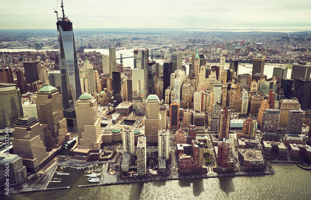 Amazing aerial view of Manhattan downtown with contemporary ...