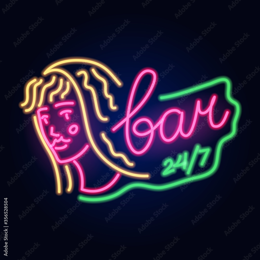 Neon Girl in glasses. Fashion sign. Night light signboard, Glowing ...