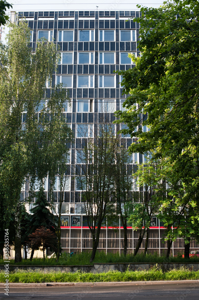 high multi-storey office building. house black glass architecture ...