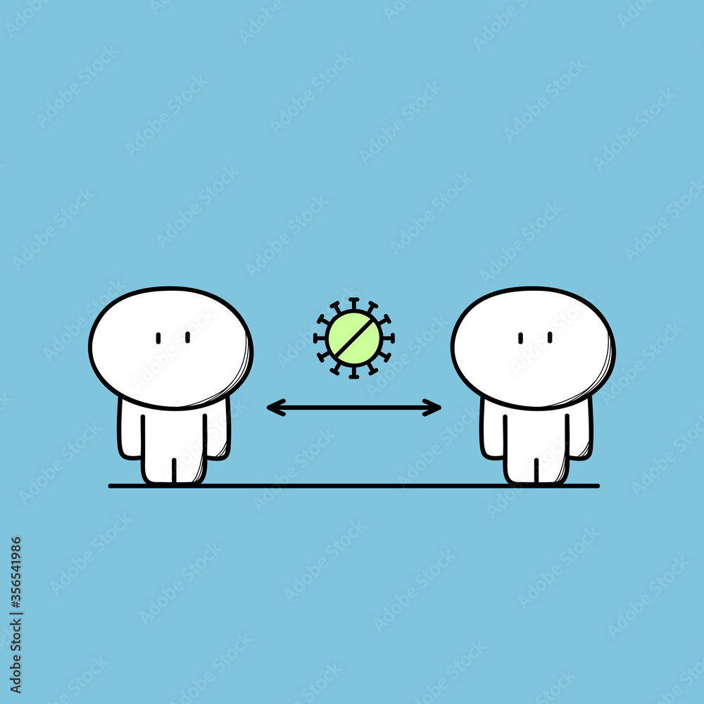 Coronavirus safe distance. Cute men and virus sign. Covid-19 pandemic ...