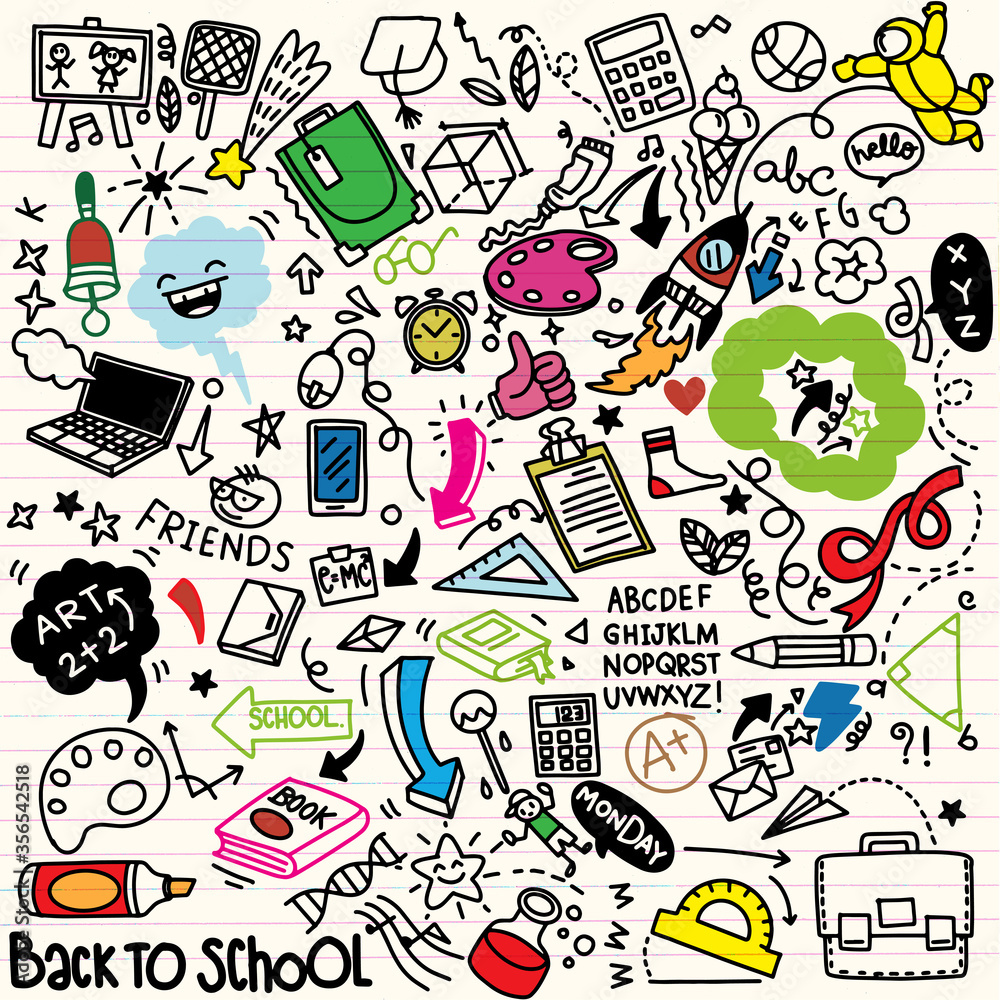 School clipart. Vector doodle school icons and symbols. Hand drawn ...
