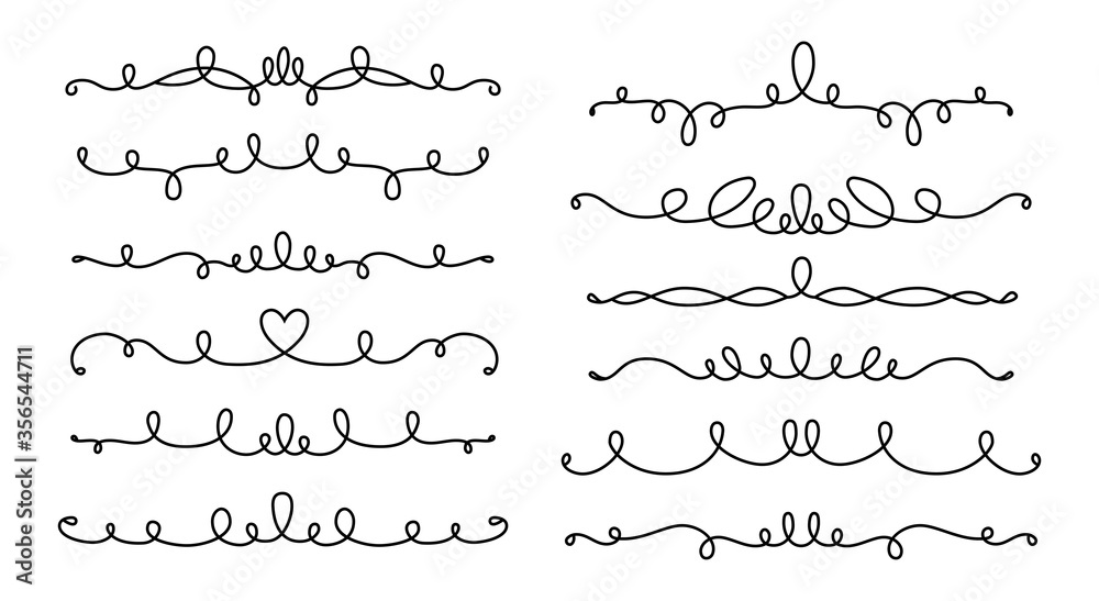 Divider and curl line calligraphic set. Vintage borders, swirl ...