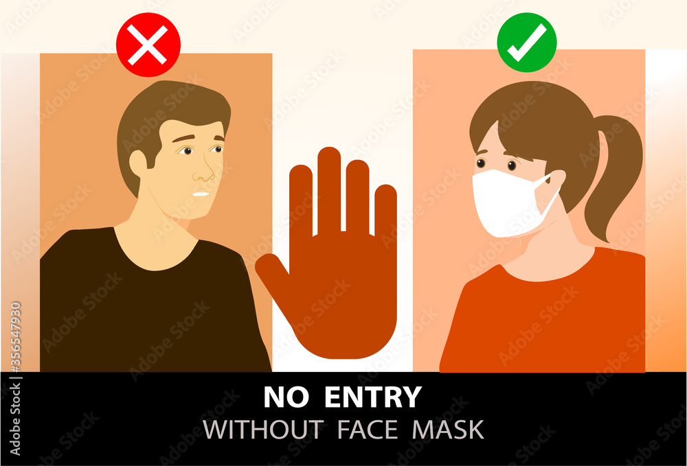 No Entry Without Face Mask concept . Female characters who wear mask ...