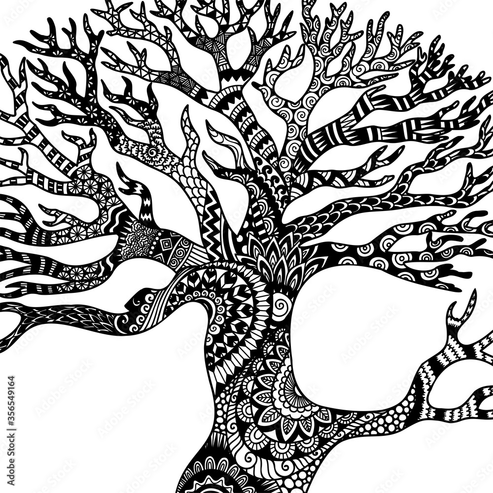 Line art design of dry tree branches for engraving, coloring book ...