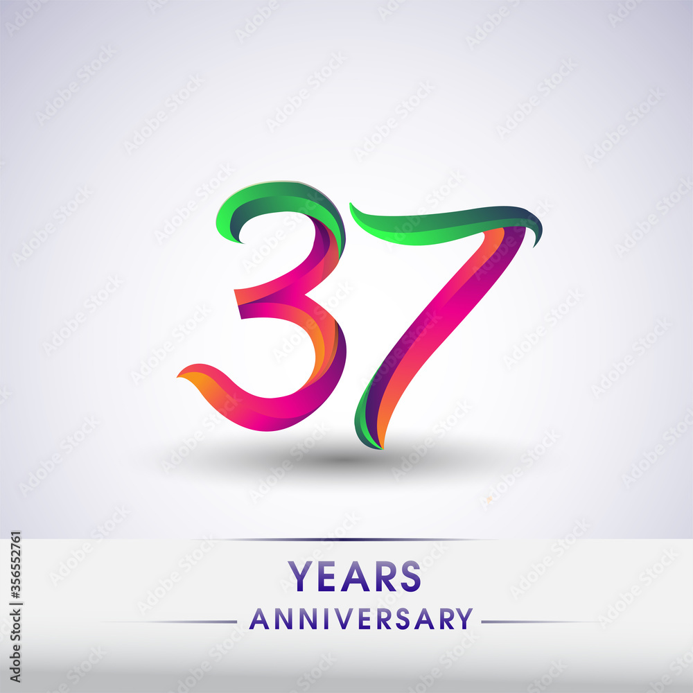37th anniversary celebration logotype green and red colored. ten years ...