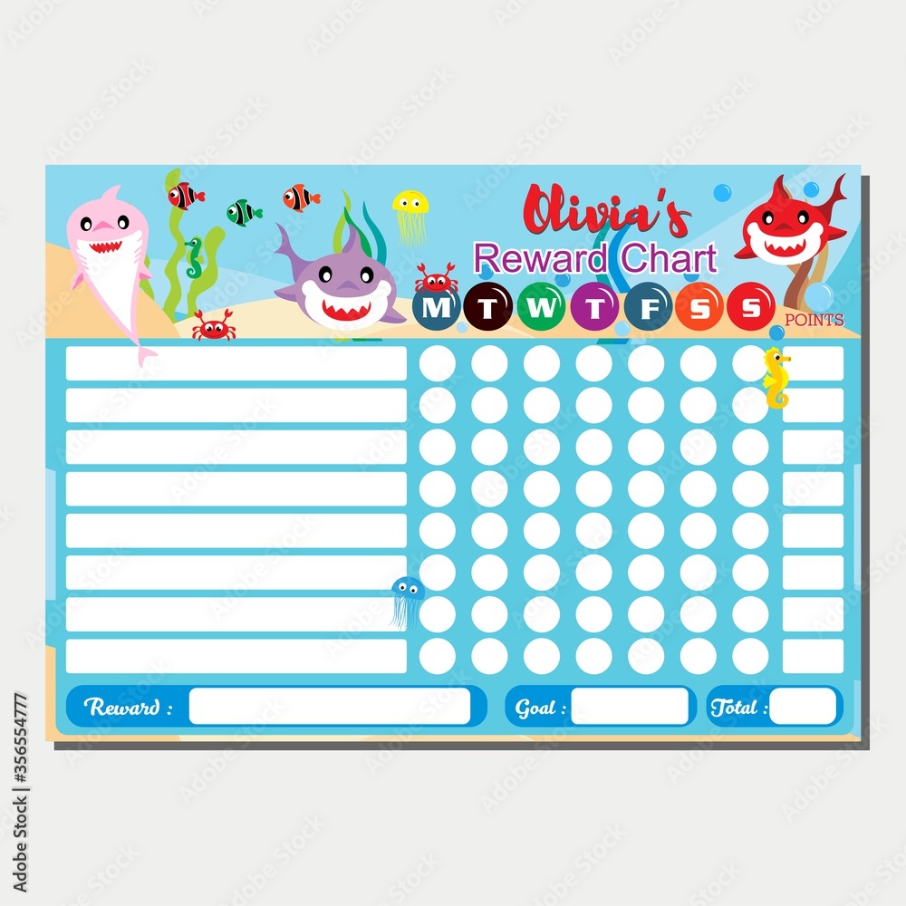 cute shark chore chart for kids Stock Vector | Adobe Stock