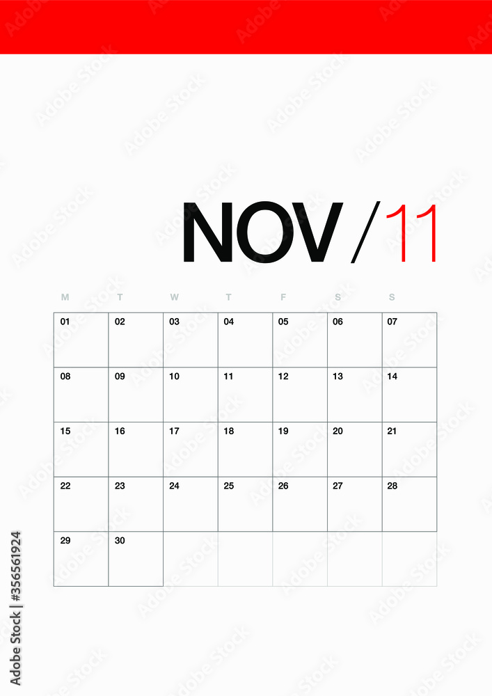 11 - November - Calendar 2021 Year. Office Diary Planner. Vector Set ...