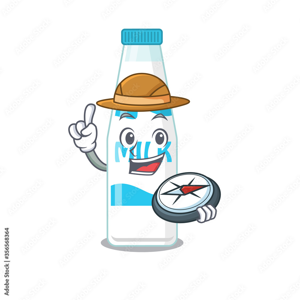 mascot design concept of bottle of milk explorer using a compass in the ...