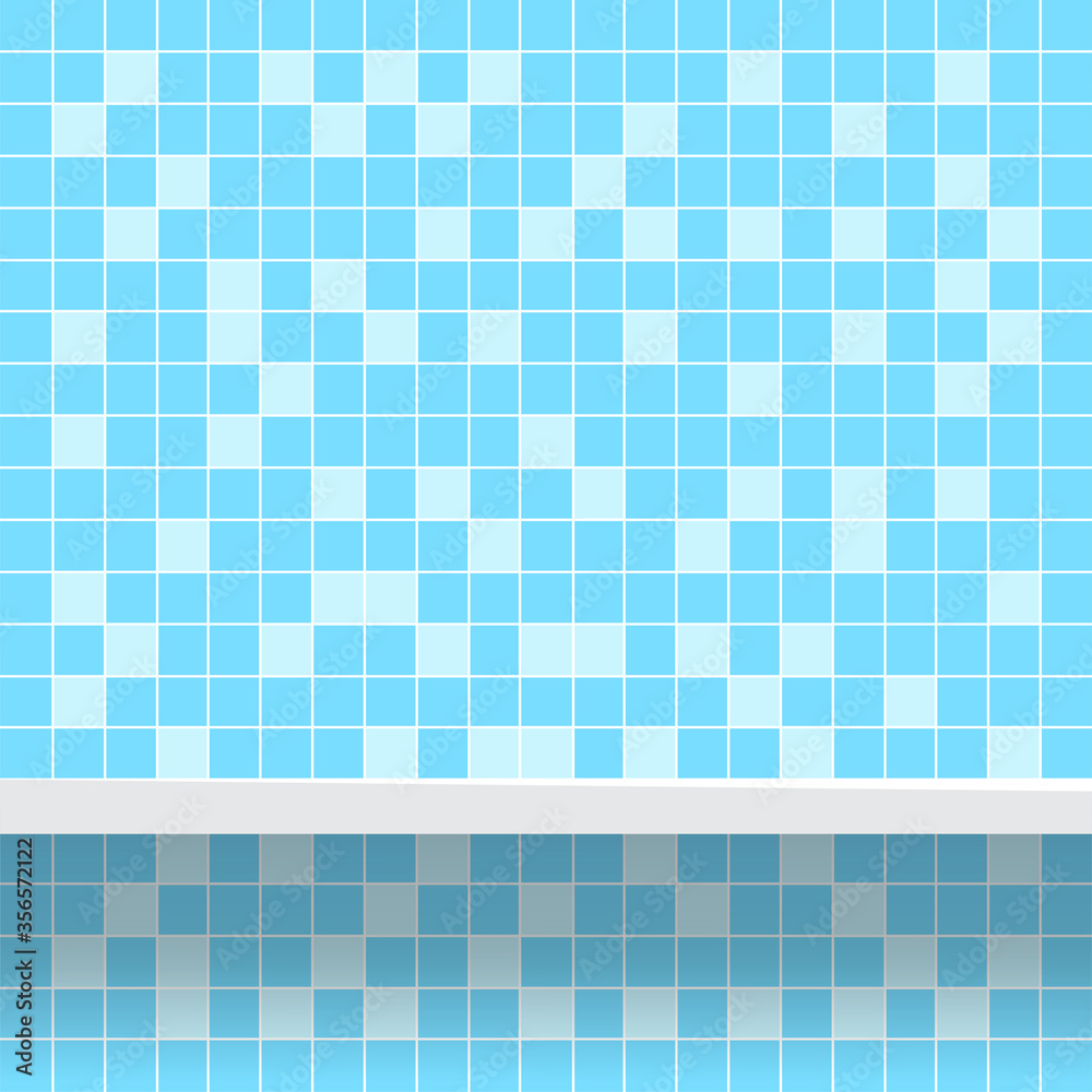 tile mosaic light blue pattern with shelf for background, modern square ...