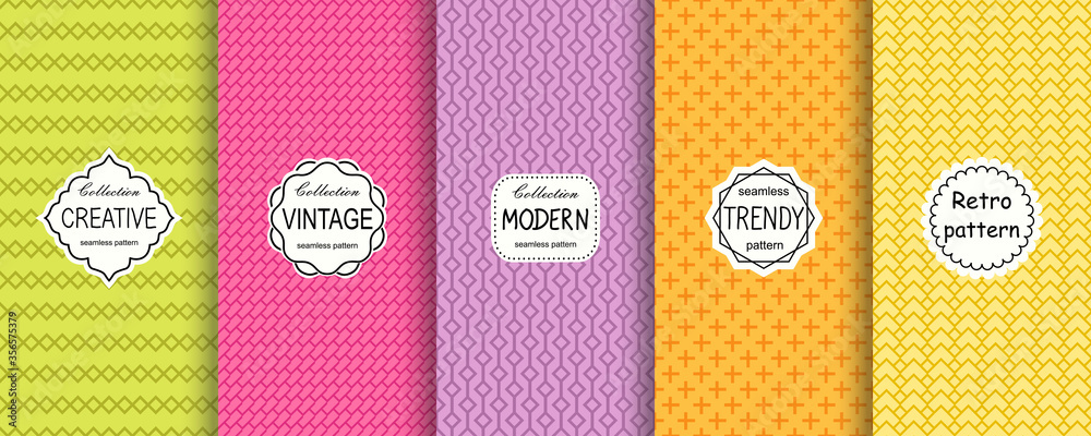 Vector geometric seamless patterns collection. Set of bright colorful ...