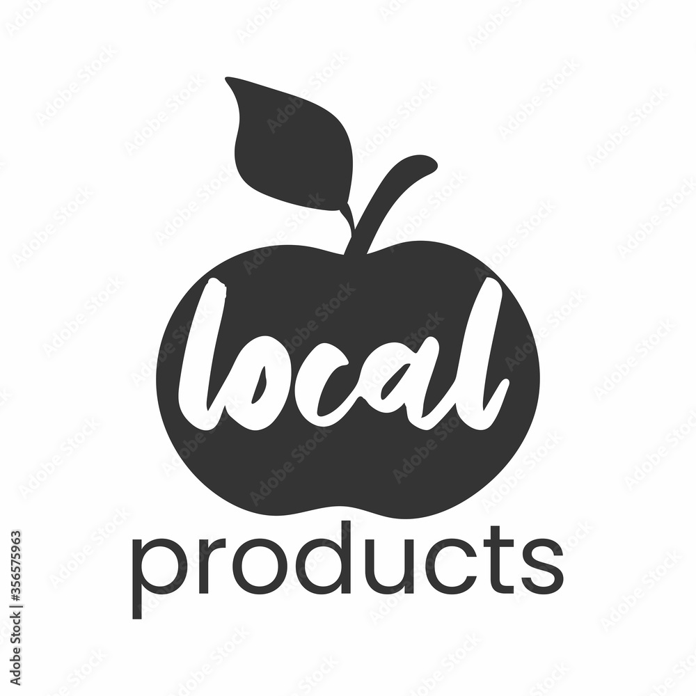 Local Products logo. Apple simple stamp. Typographic eco farm insignia ...