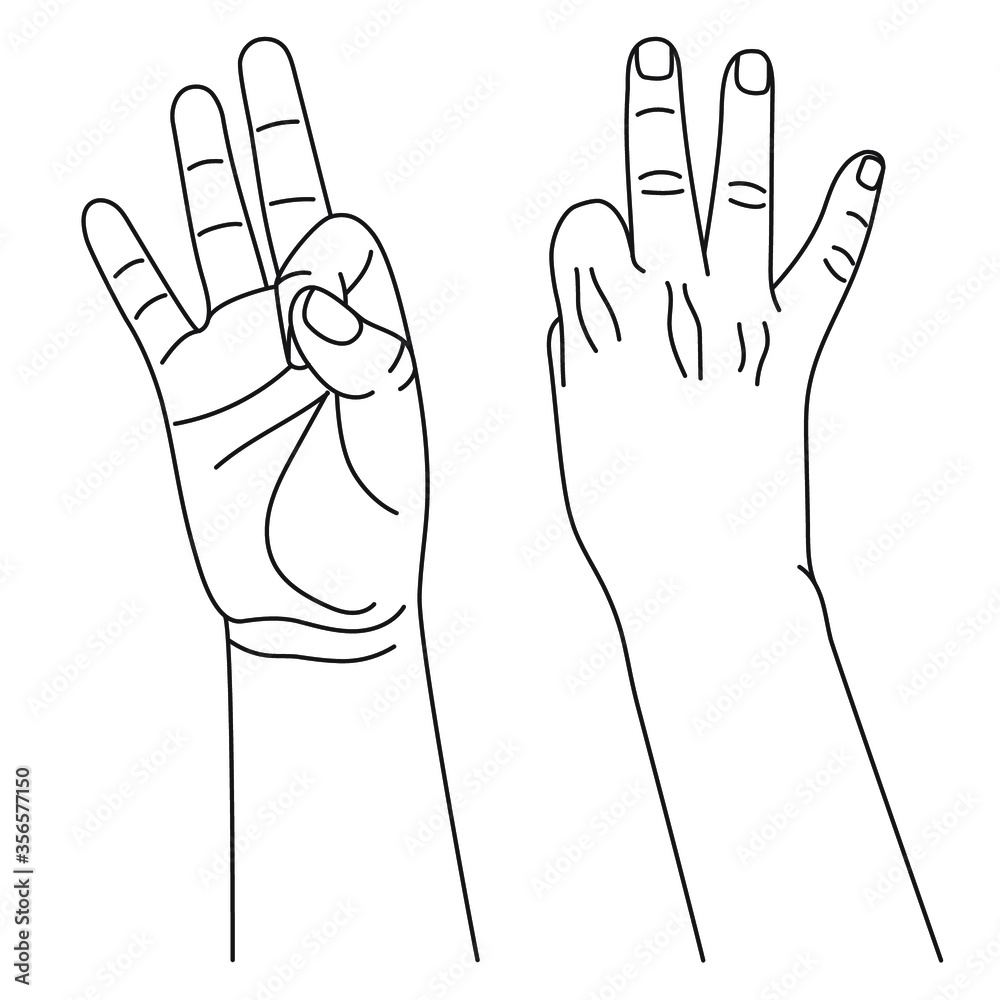 Number three, hand gesture in various sides view. Concept of finger ...