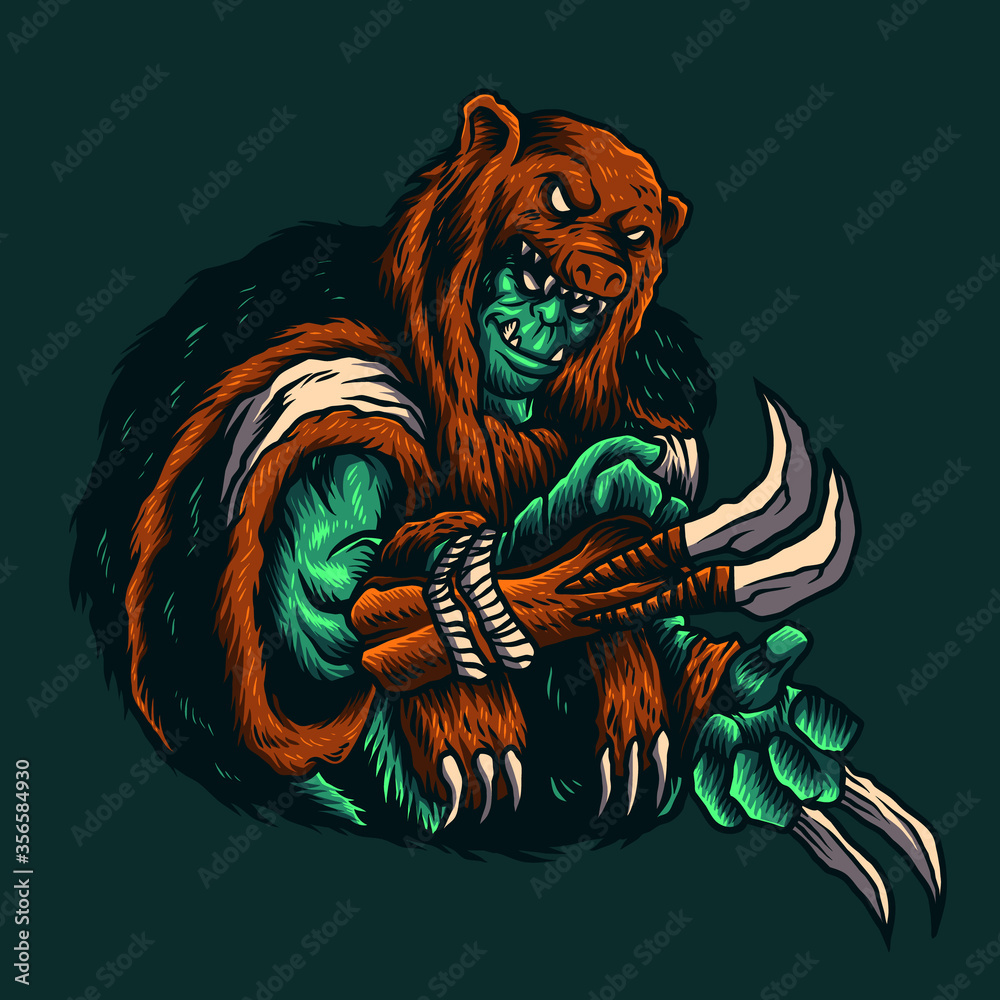 Vecteur Stock Vector illustration of an orc warrior with Claw, Fang ...