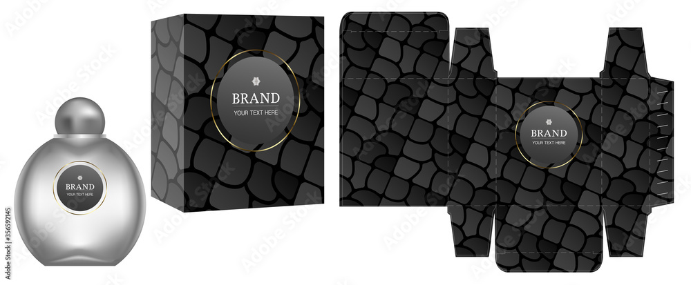 Packaging design, Label on perfume or cosmetic container with black ...