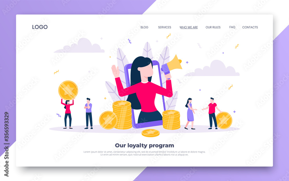 Loyalty program landing page flat style design vector illustration ...