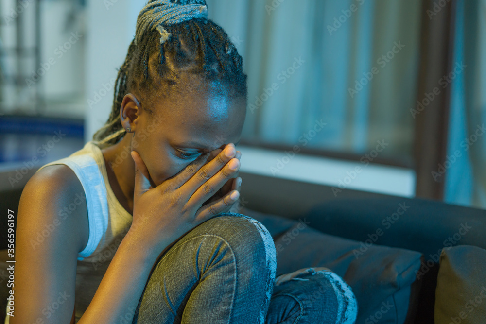 young afro American woman suffering depression - sad and depressed ...