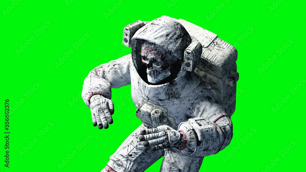 Dead zombie astronaut in space. Cadaver. Green screen. 3d rendering ...
