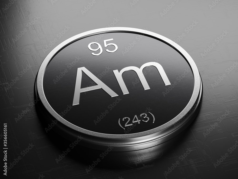 Americium element from periodic table on futuristic round shiny ...