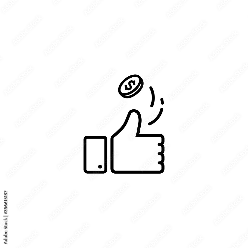 Heads or tails. Coin flipping. Thumb up icon line on isolated white ...