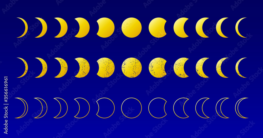 Moon phases astronomy icon silhouette symbol set. Full moon and ...