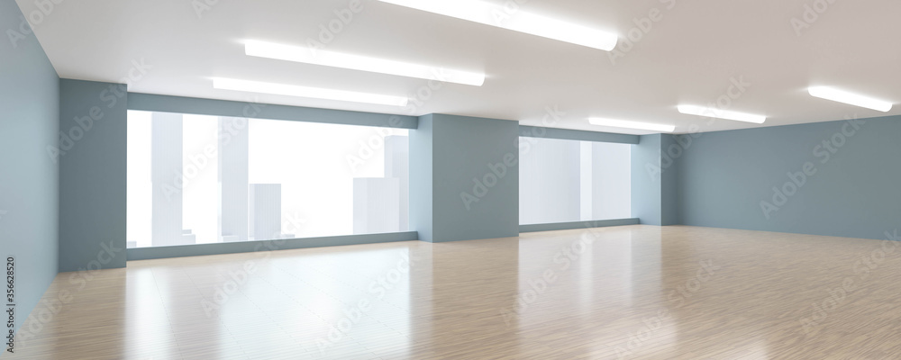 Big white bright loft room architecture render 3d illustration with ...