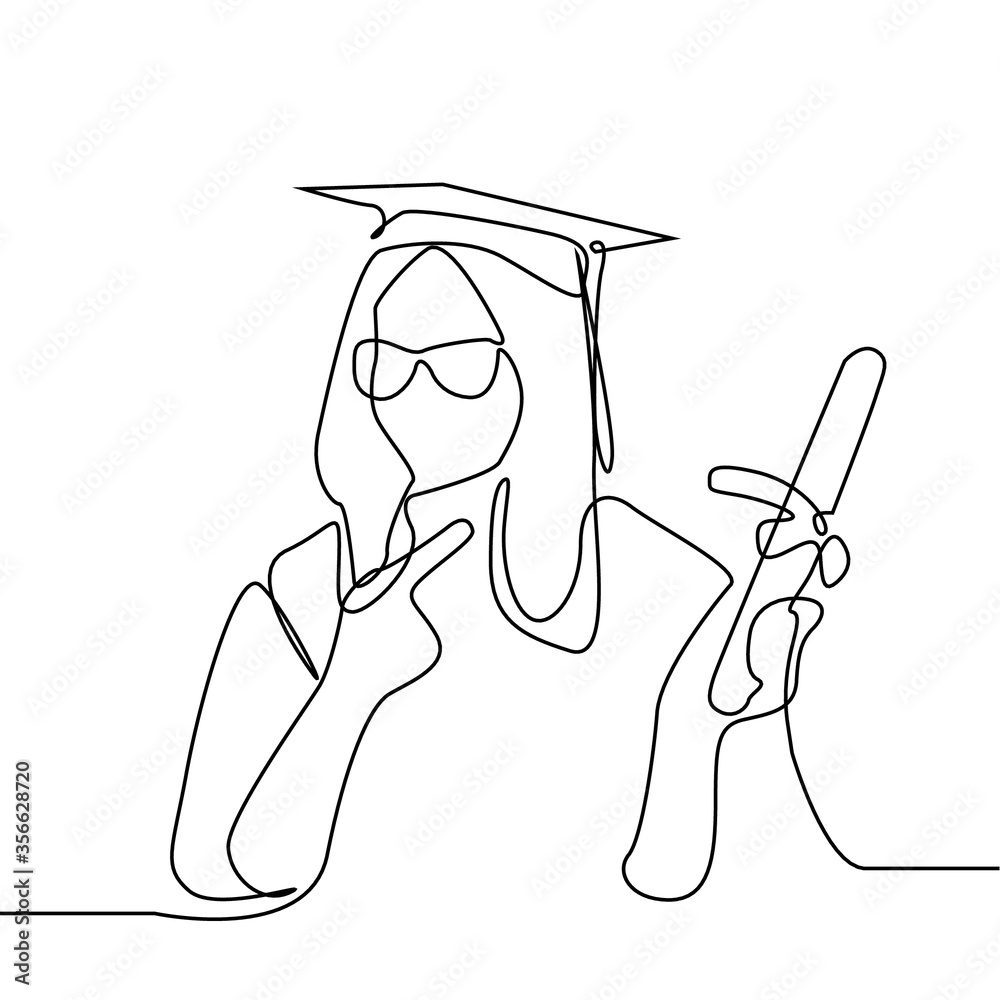 Continuous line drawing of celebrating graduation.Commencement ceremony ...