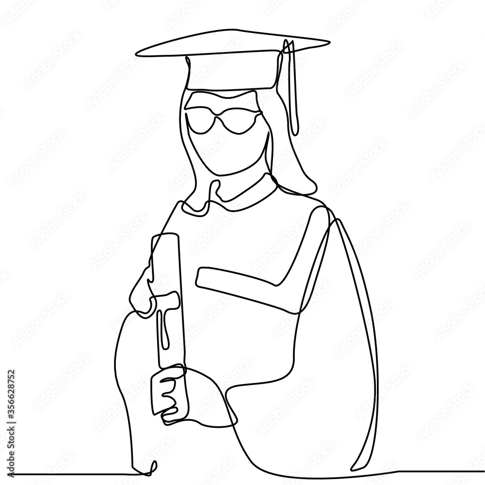 Continuous line drawing of celebrating graduation.Commencement ceremony ...