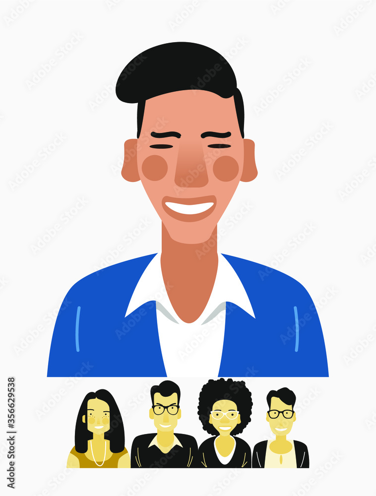 Bright person portrait. Avatars set. Hand drawn flat style ...