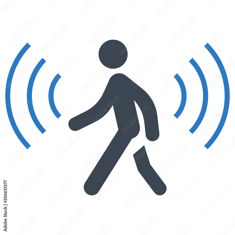 PIR Motion sensor Concept, Sensor waves with man vector illustration on ...