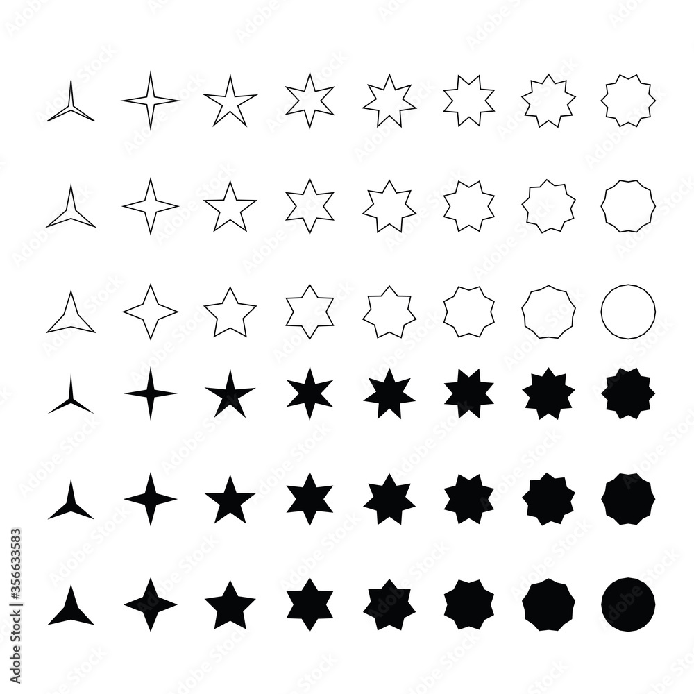 different angles pointed stars icon set. 1 to 10 pointed stars icon set ...