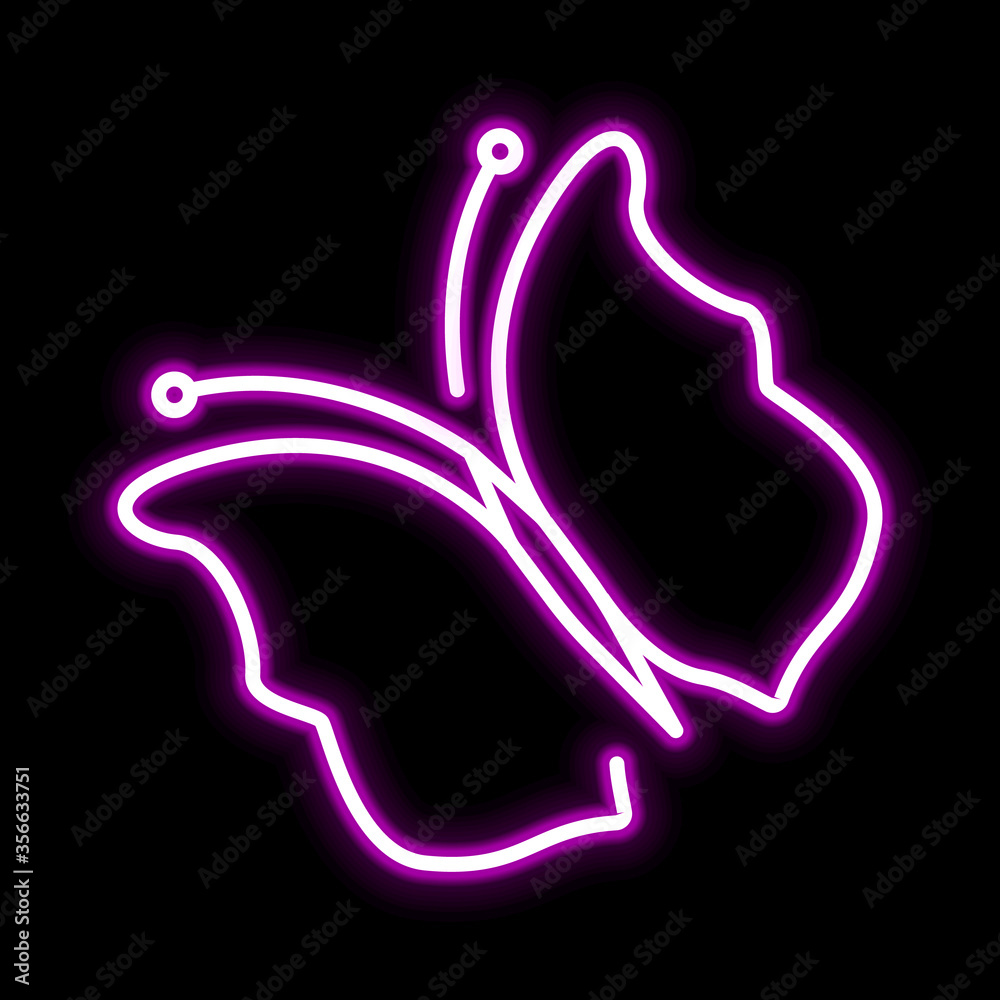 Butterfly pink glowing neon ui ux icon. Glowing sign logo vector Stock ...