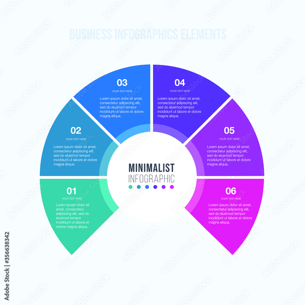 Circle chart infographic template with 6 options for presentations ...