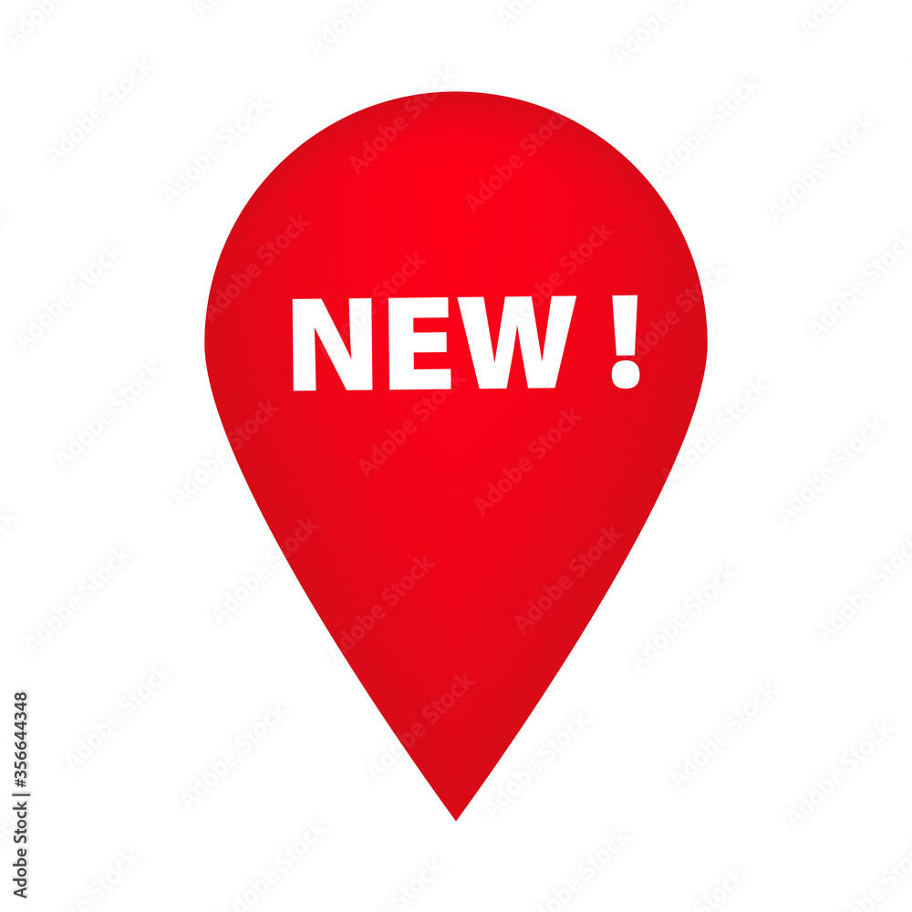 Red pointer with New tag on white background. Goods, collection ...