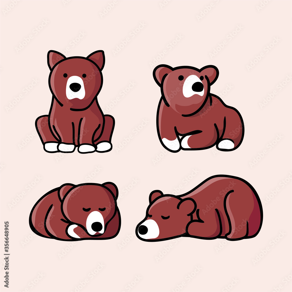 bear logo icon designs, front view, sitting and sleeping. simple flat ...