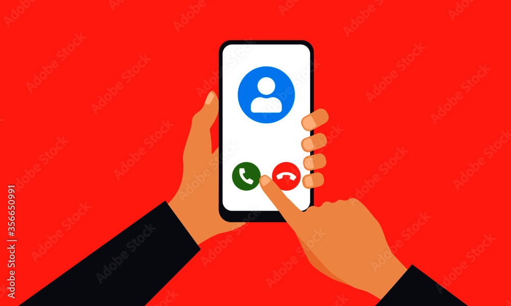 Incoming video call. Holding hands with a smartphone. People using a ...