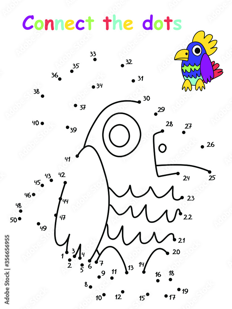 Connect the dots stock vector illustration. Cartoon parrot dot to dot ...