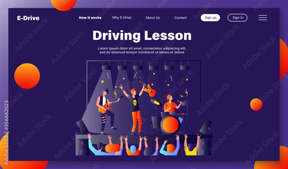 Famous rock band playing music and singing at stage flat vector ...