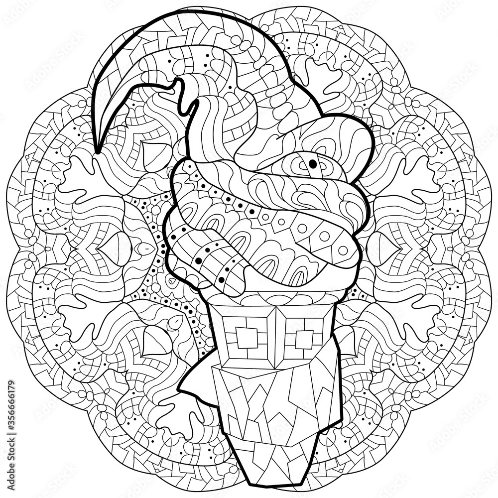 Ice cream are drawn in black and white outline for coloring page with ...