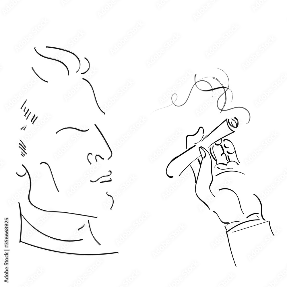a man smokes a cigar. vector illustration of linart. brutal male ...