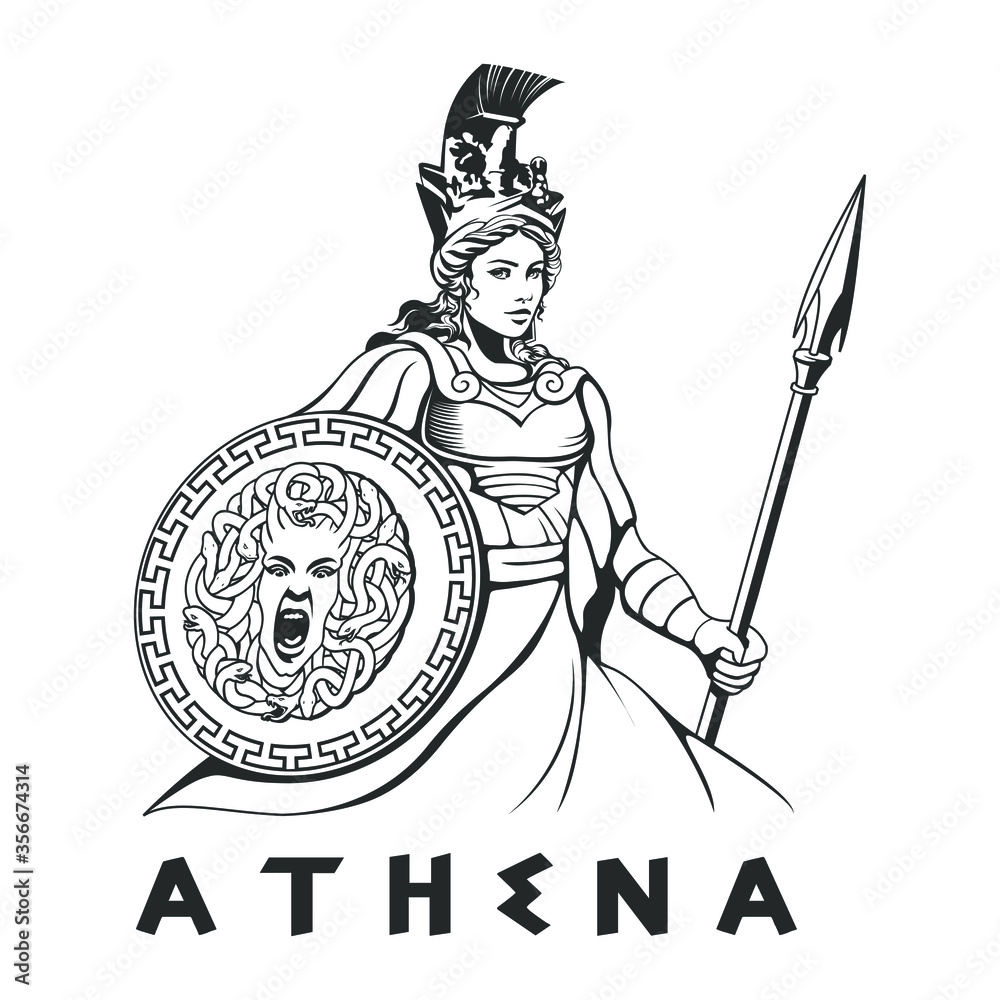 greek goddess athena illustration Black White Stock Vector | Adobe Stock
