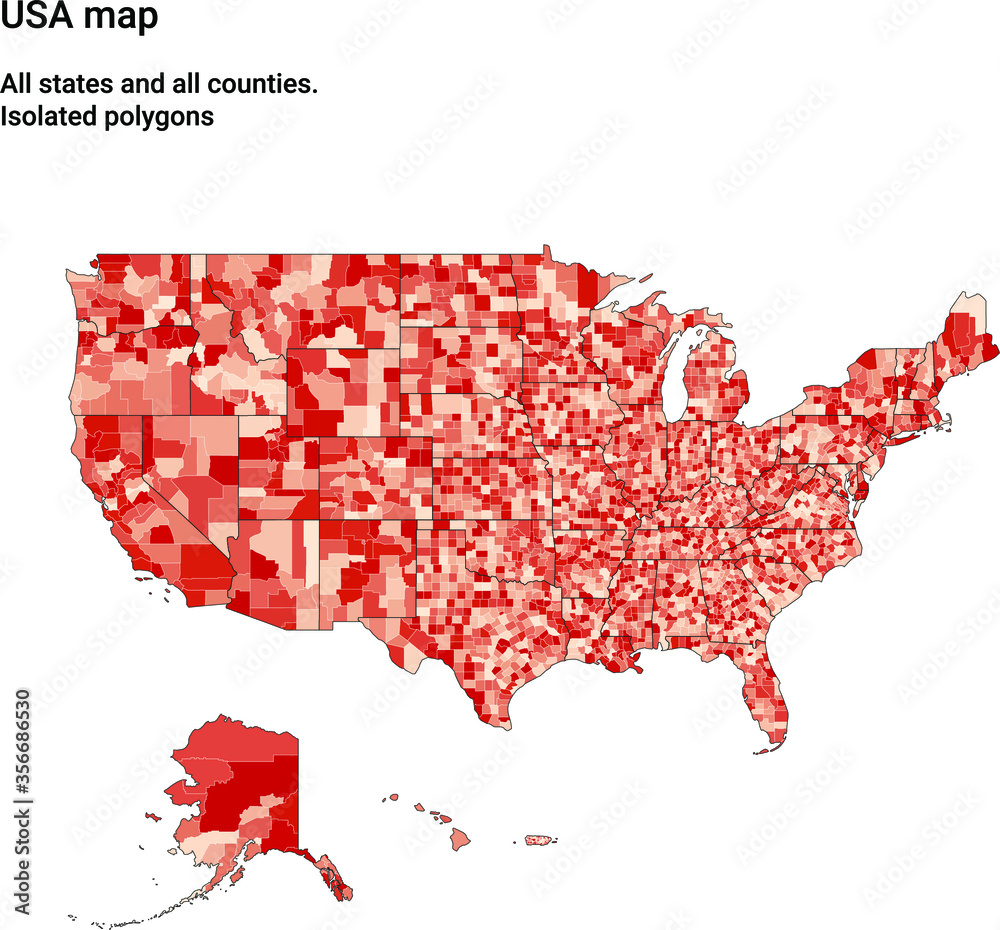 Map of USA with all states and counties isolated polygons Stock Vector ...