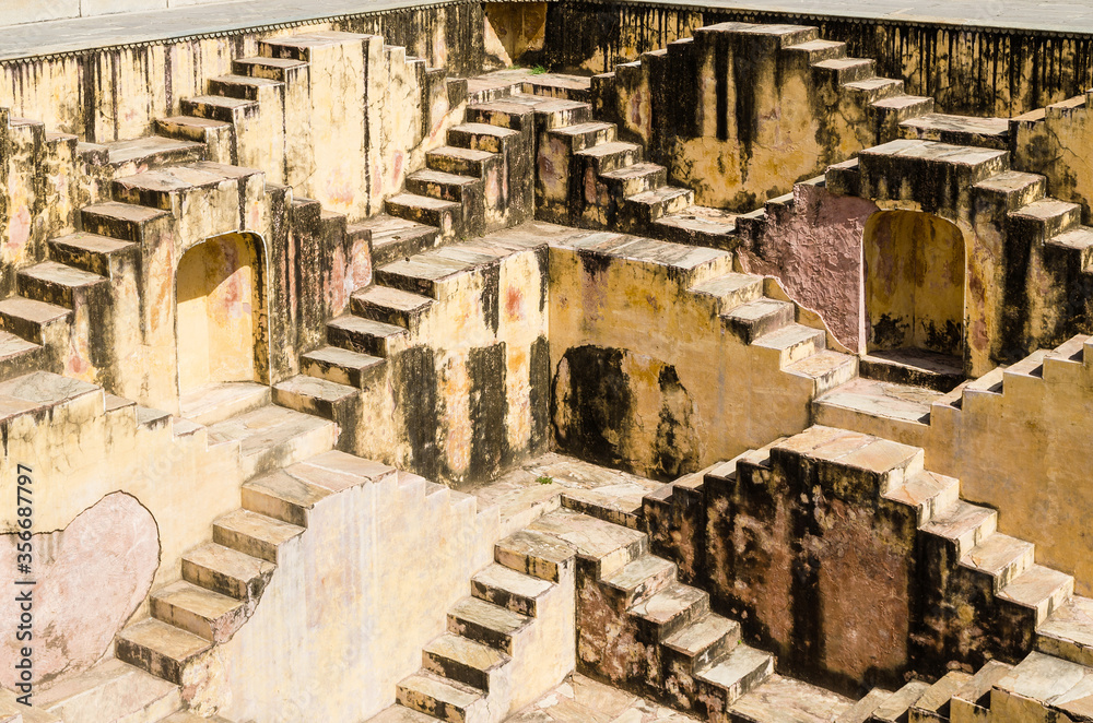 Detail of the steps of Panna Meena ka Kund stepwell, Jaipur, India ...