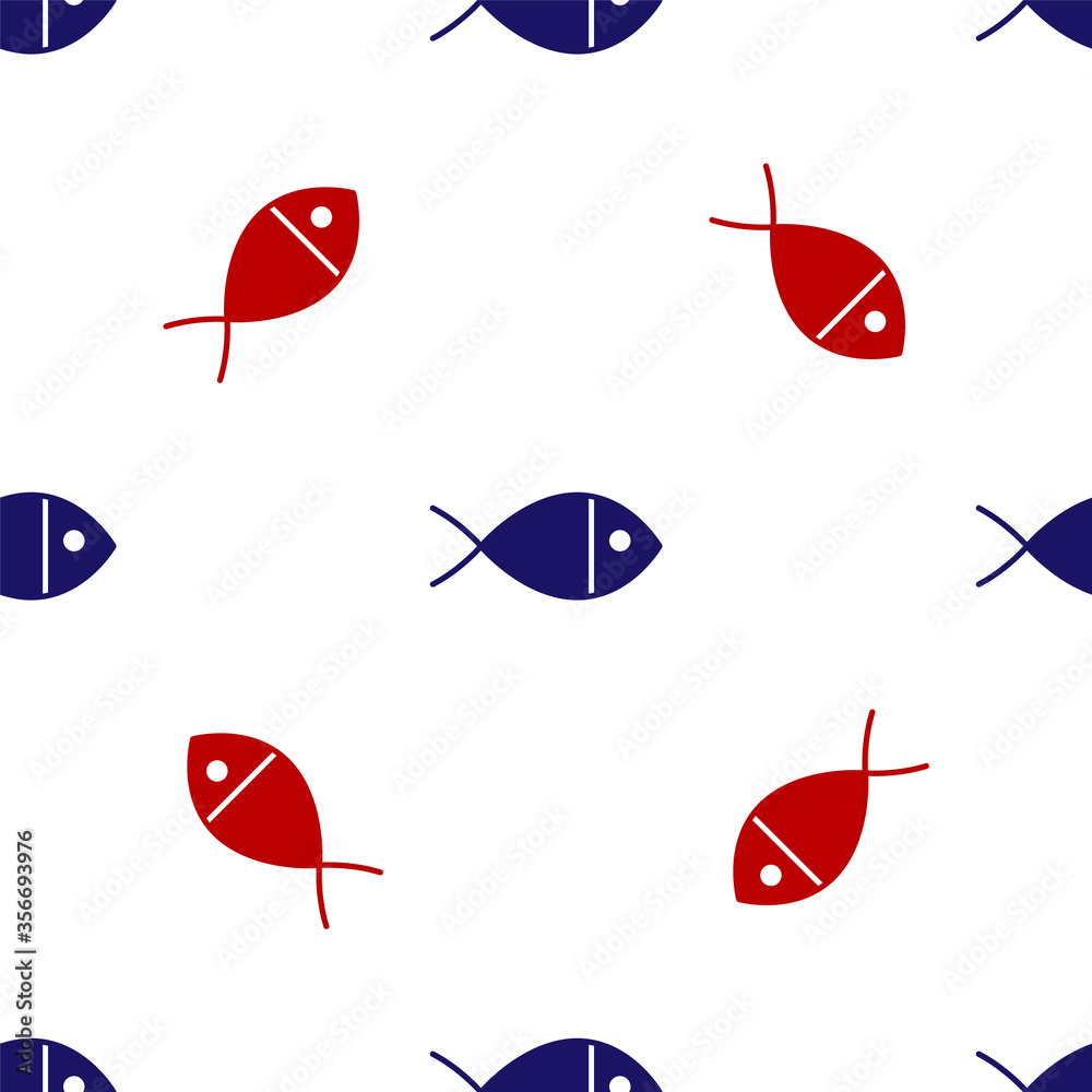 Blue and red Christian fish symbol icon isolated seamless pattern on ...