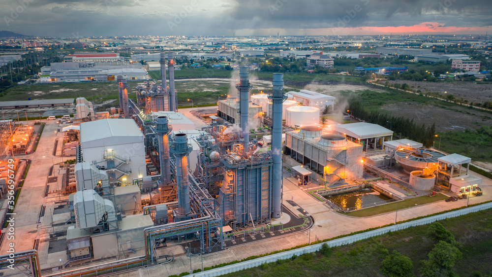 Aerial view Gas turbine electrical power plant in industrial Estate ...