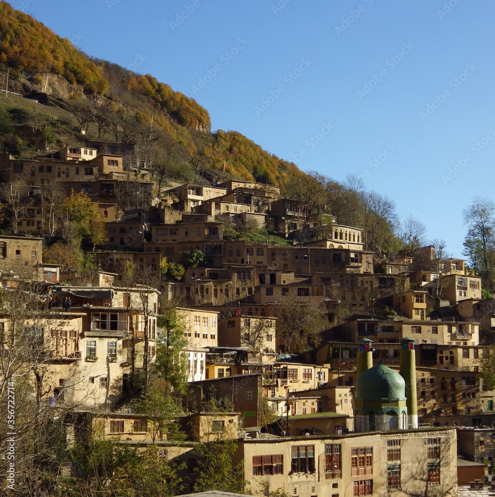 landscape of Masuleh village at Iran.the uniq of architecture.The yard ...