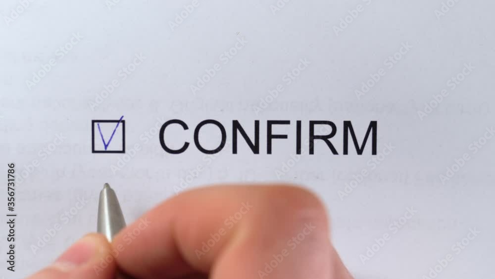 CONFIRM of check mark on white paper background Stock ビデオ | Adobe Stock
