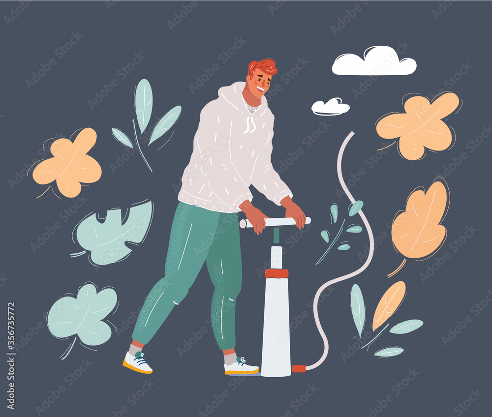 Vector illustration of man pumping with air pumper pressure. Pump it up ...