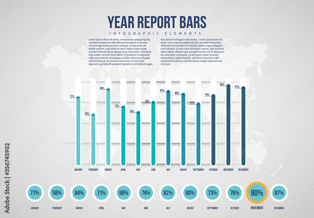 One-Year Progress Bar Chart Infographic Stock Template | Adobe Stock
