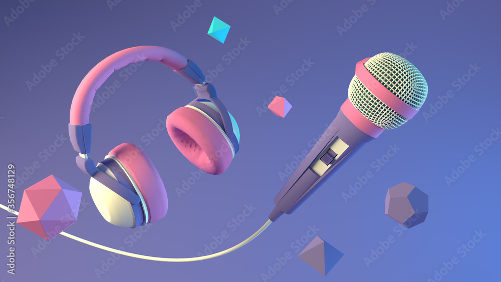 3d illustration or a 3d render of music sound effect microphone mic ...